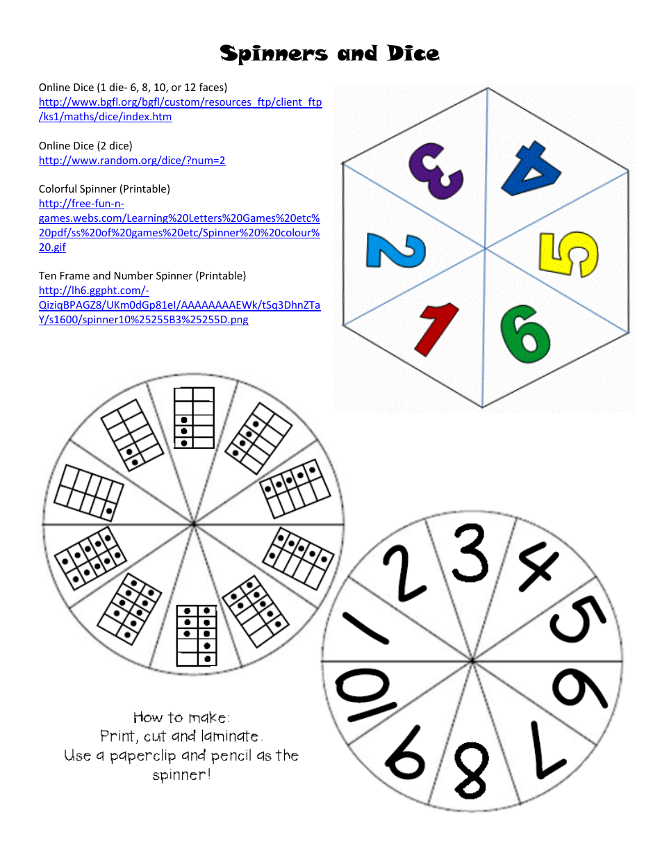 Spinner and Dice Templates Download Printable PDF | Templateroller