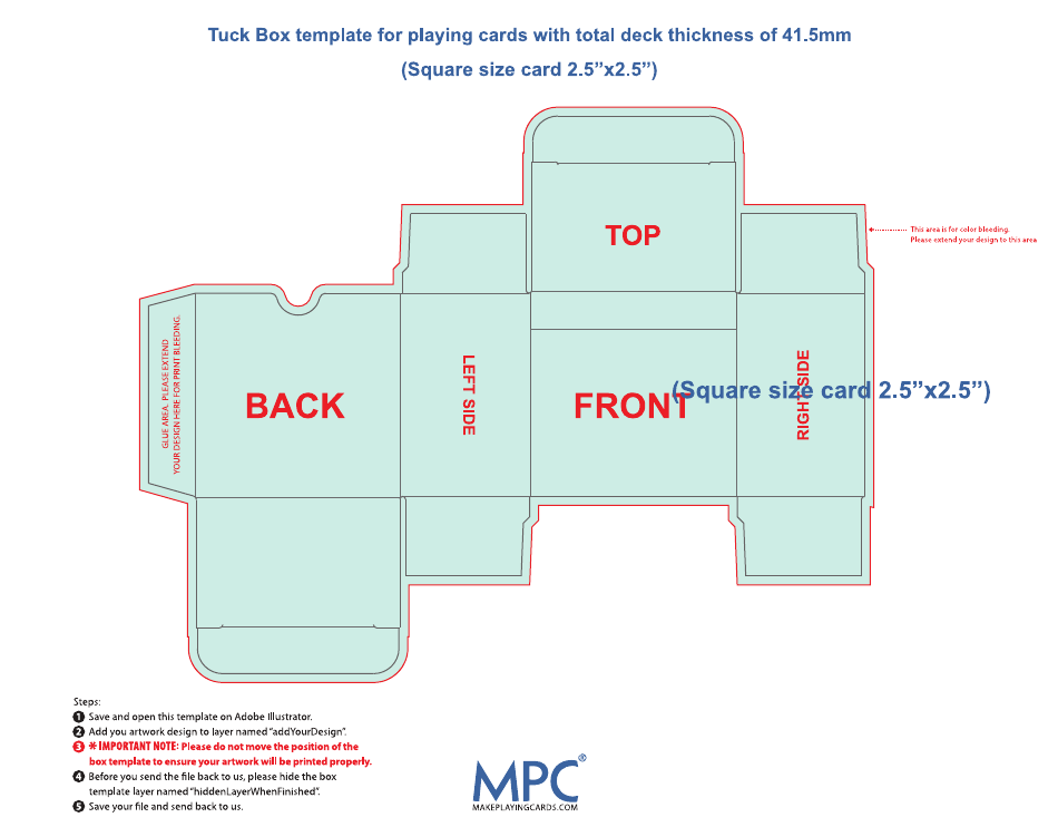 Tuck Box Template for Playing Cards With Total Deck Thickness of 41.5mm ...