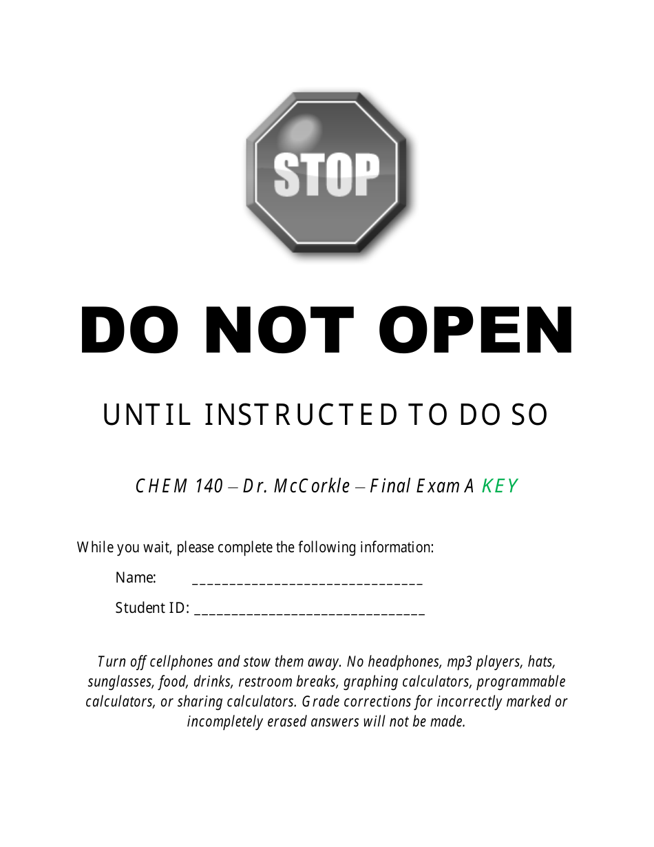 Chem 140 Final Exam a Key Download Printable PDF | Templateroller Chem 140 Final Exam a Key Download Printable PDF | Templateroller