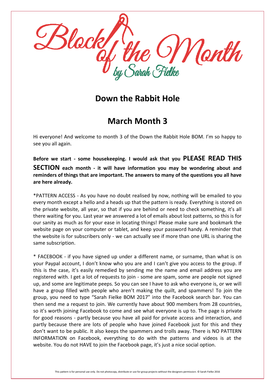 Down the Rabbit Hole Quilting Pattern - Sarah Fielke Download Printable ...