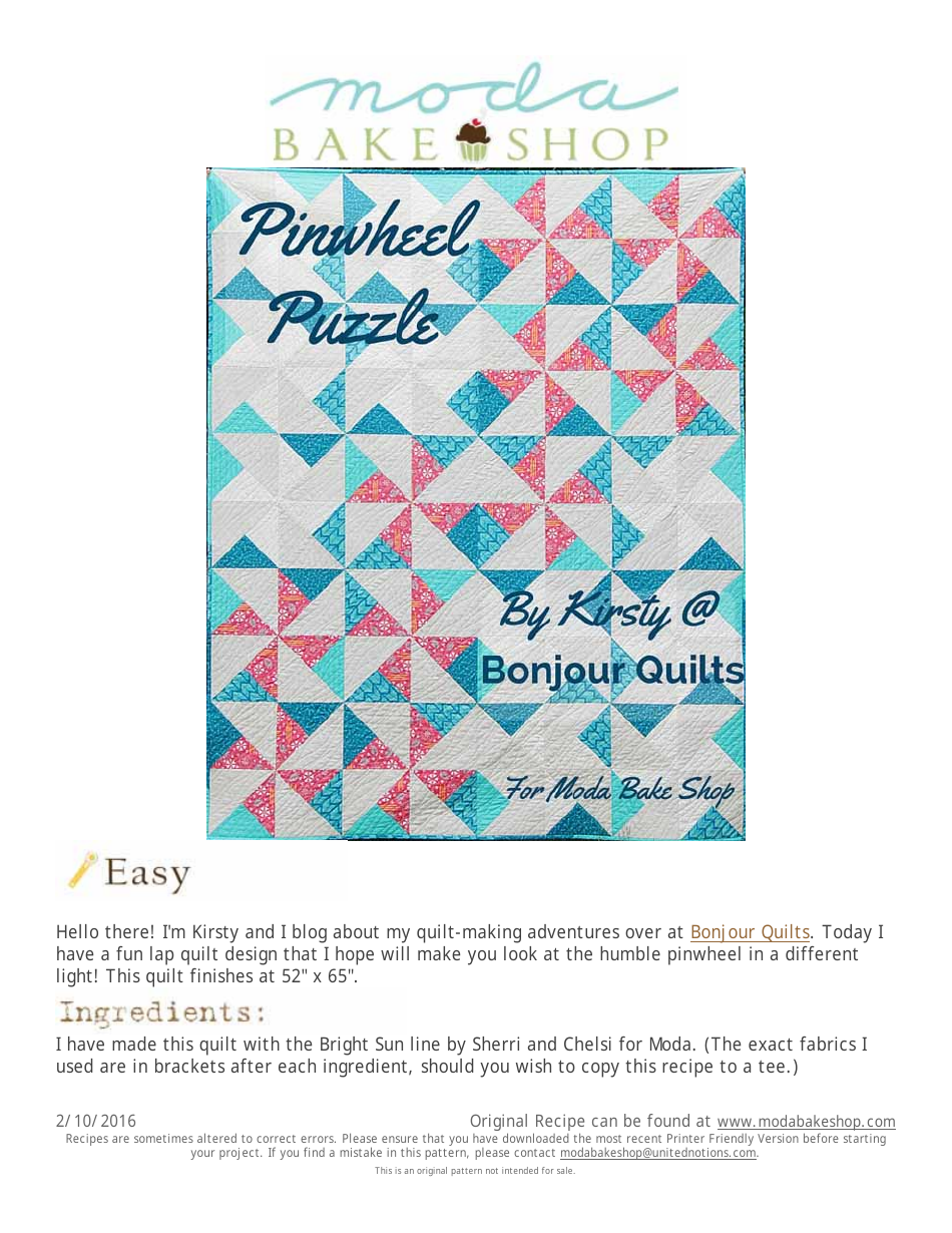 Pinwheel Puzzle Quilt Pattern Download Printable PDF | Templateroller