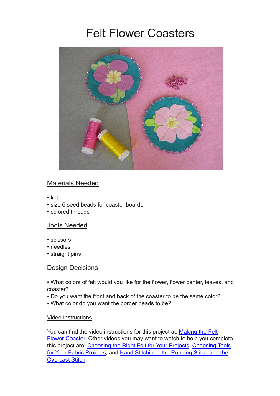 Felt Flower Coaster Templates - Two Lucky Cats Download Printable PDF ...