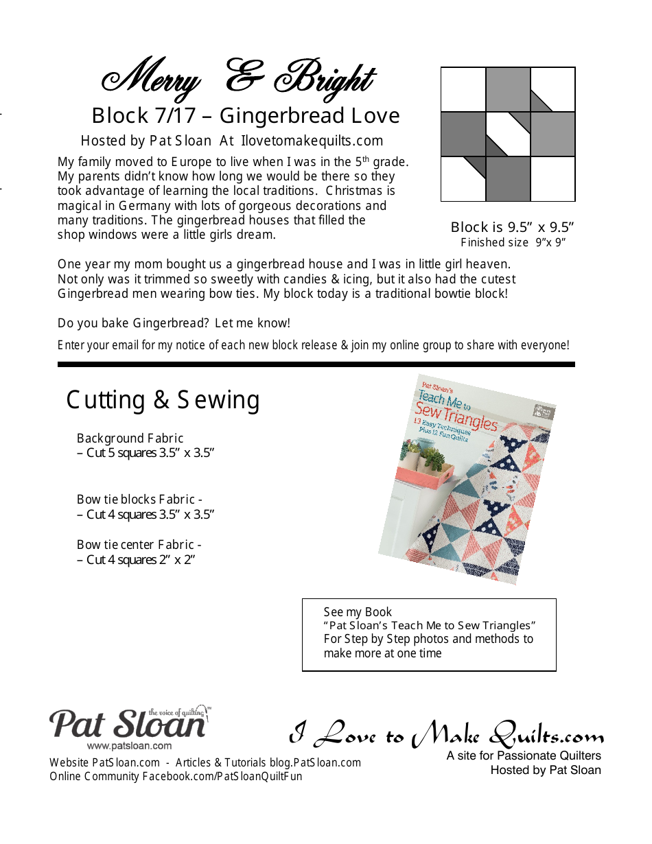 Gingerbread Love Quilt Block Pattern Download Printable PDF ...