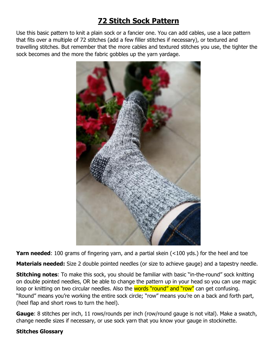 72 Stitch Sock Knitting Pattern Download Printable PDF | Templateroller
