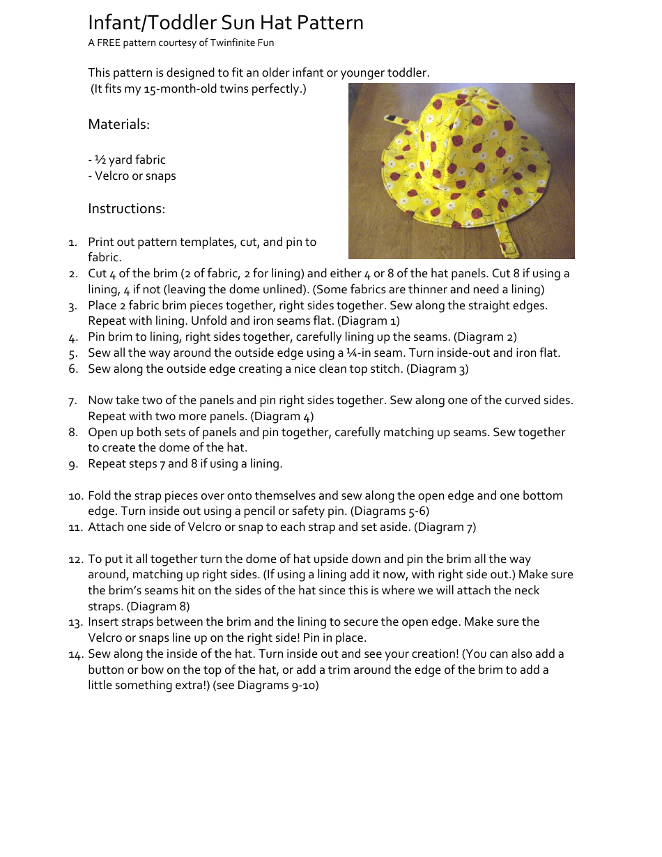 Infant/Toddler Sun Hat Pattern Template Download Printable PDF ...