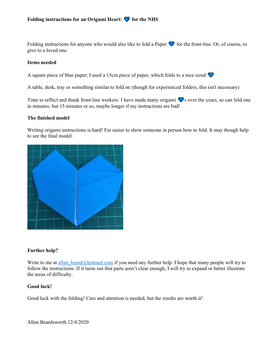 Paper Origami Heart Guide Download Printable PDF | Templateroller