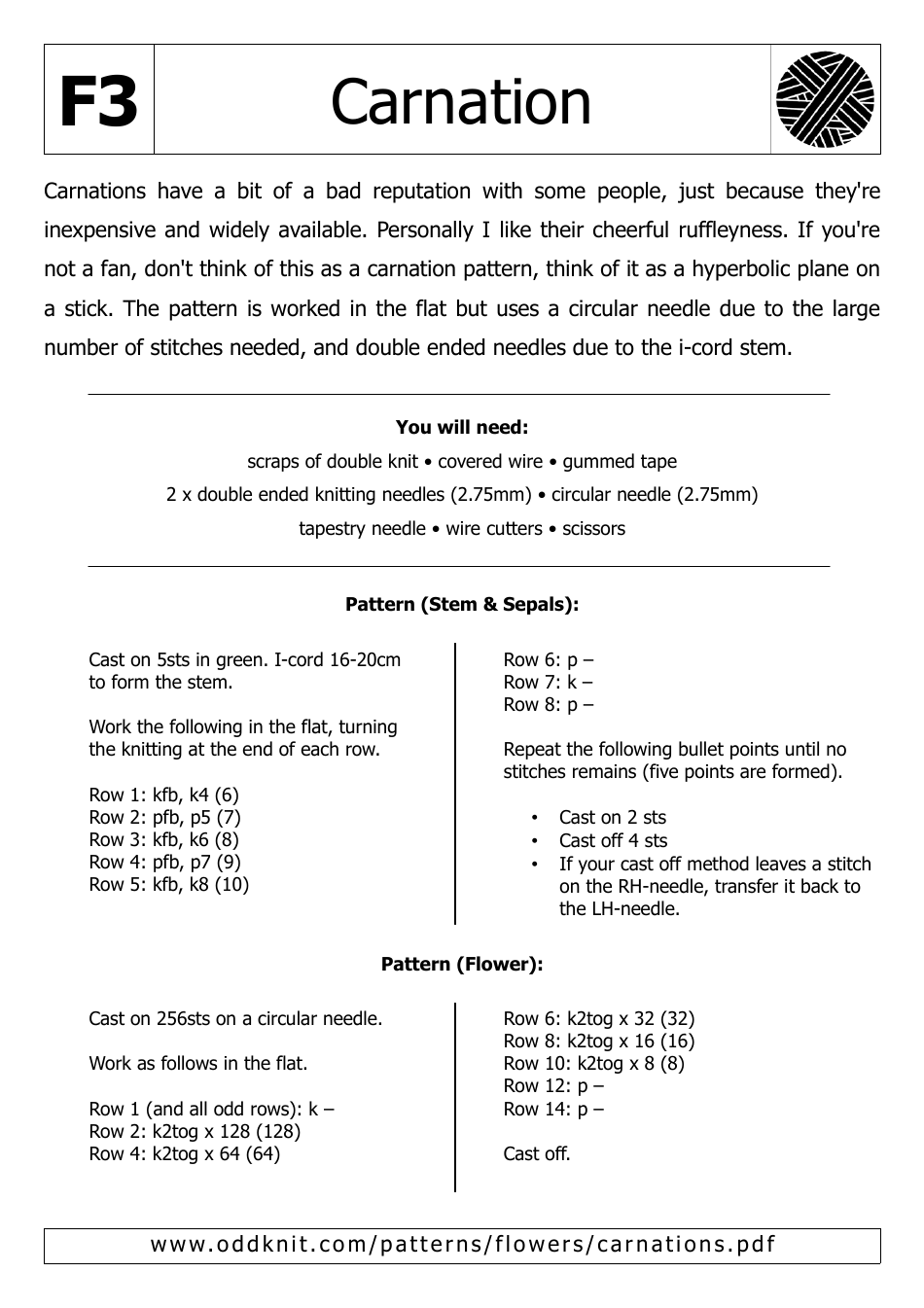Carnation Knitting Pattern Download Printable PDF | Templateroller