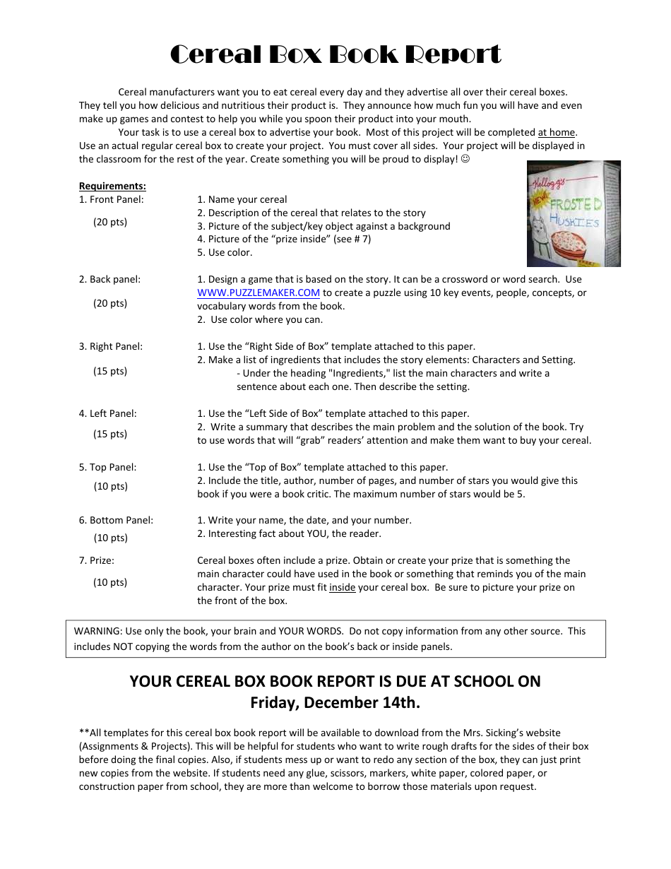 Cereal Box Book Report - Black and White - Fill Out, Sign Online and ...