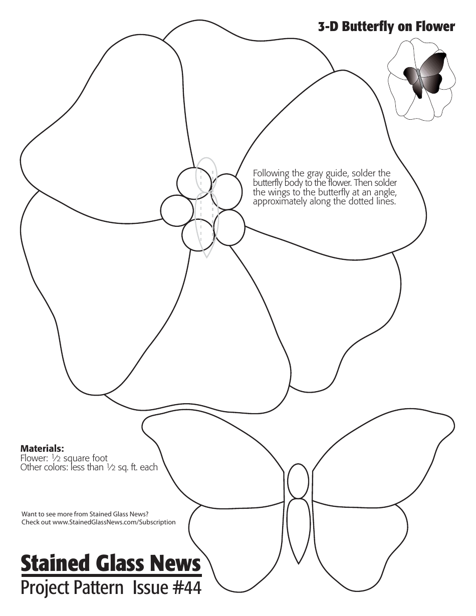 Stained Glass 3-d Butterfly on Flower Pattern Template Download ...