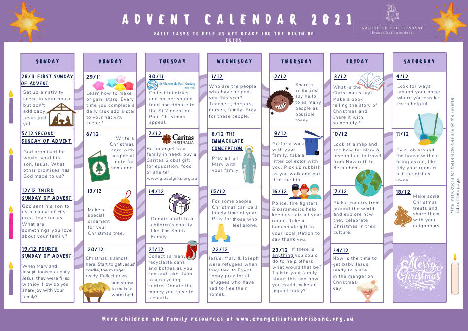 Advent Calendar Template - Violet Download Printable PDF | Templateroller