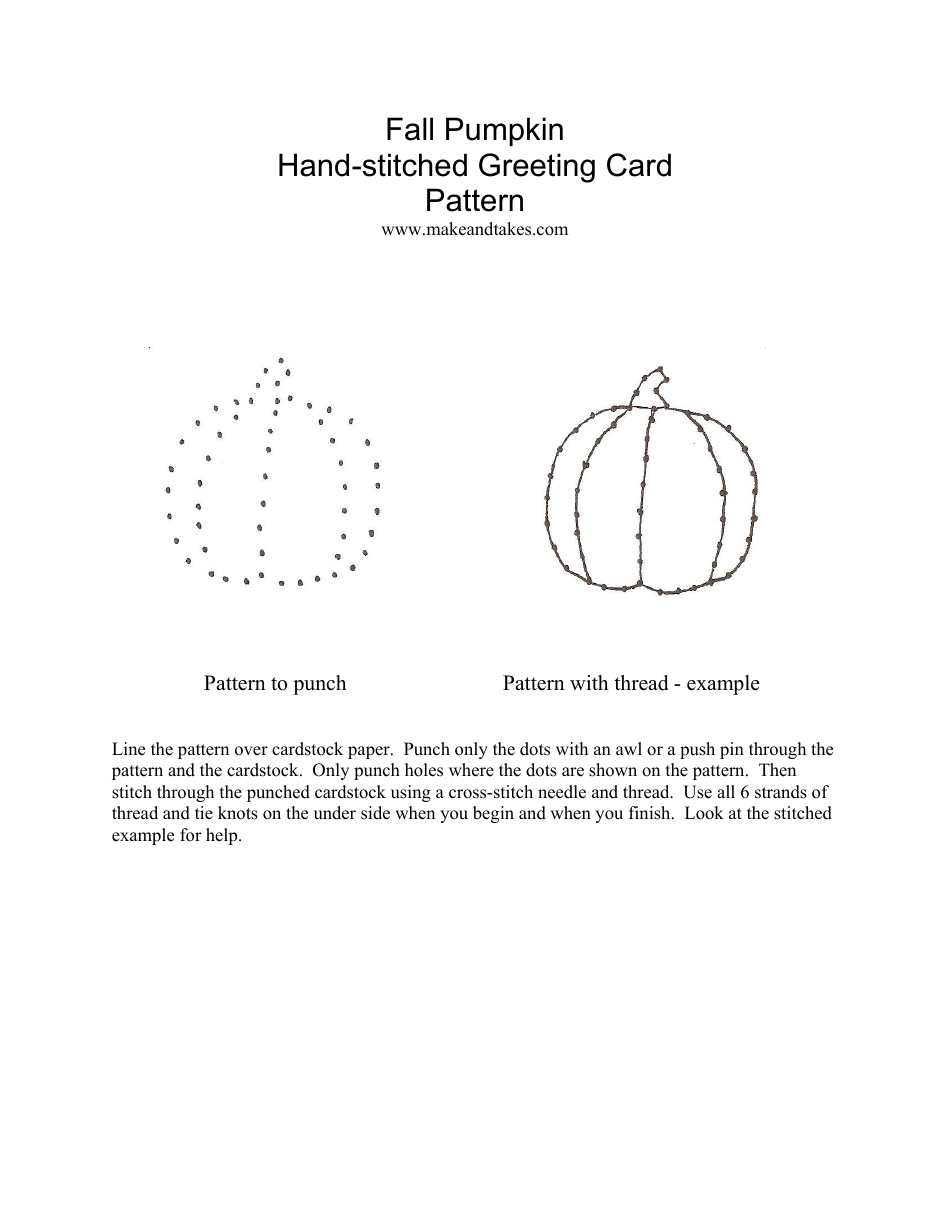 Fall Pumpkin Hand-Stitched Greeting Card Pattern Download Printable PDF ...