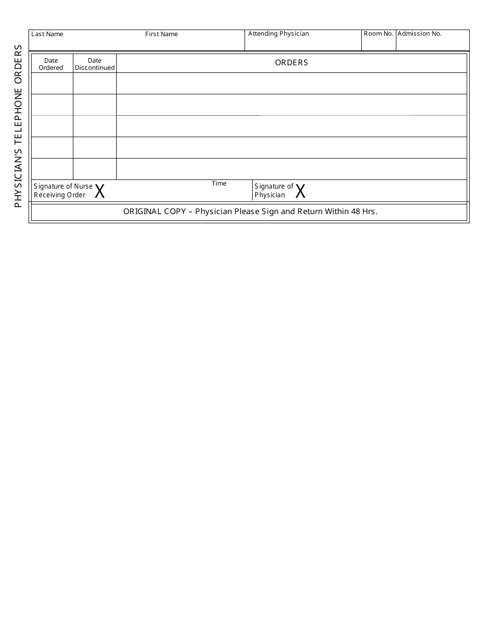 Physician's Telephone Orders Download Printable PDF | Templateroller
