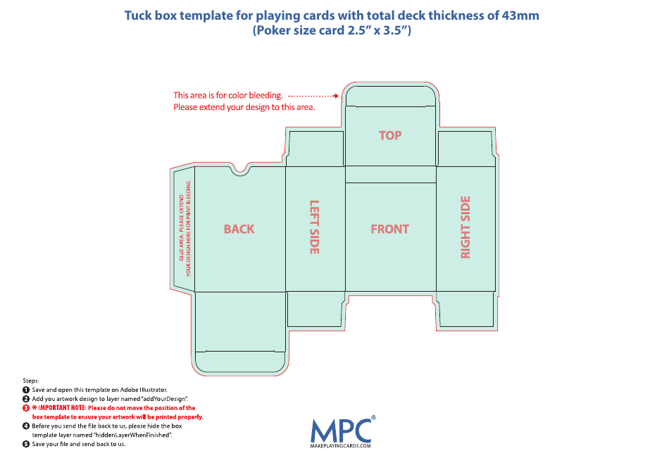 Tuck Box Template for Playing Cards With Total Deck Thickness of 43mm ...
