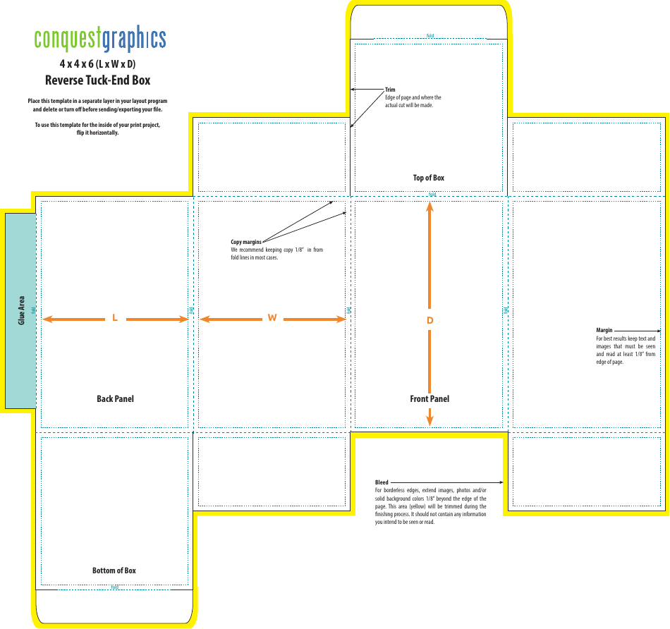 4x4x6 Reverse Tuck-End Box Template Download Printable PDF | Templateroller