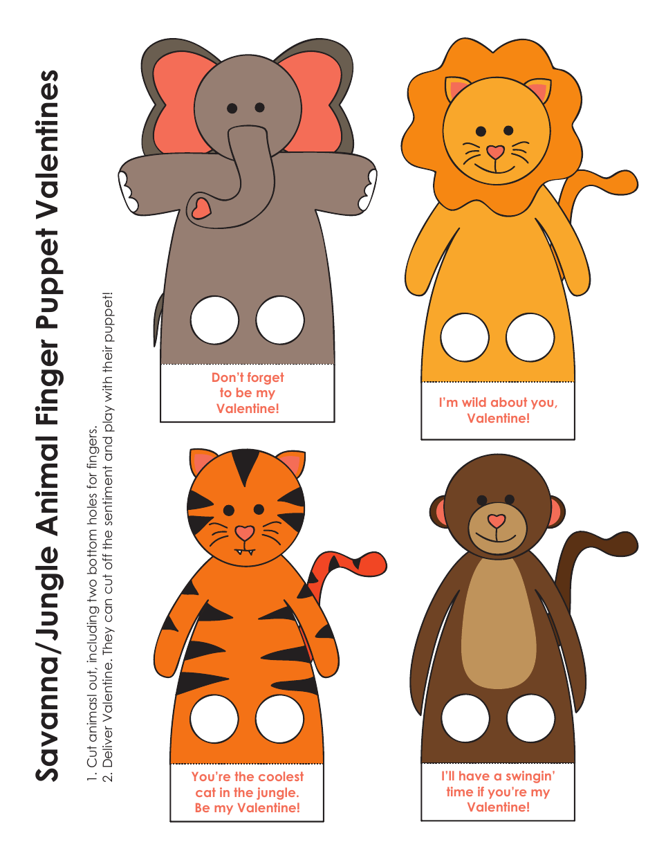 Savanna/Jungle Animal Finger Puppet Valentine Templates Download ...