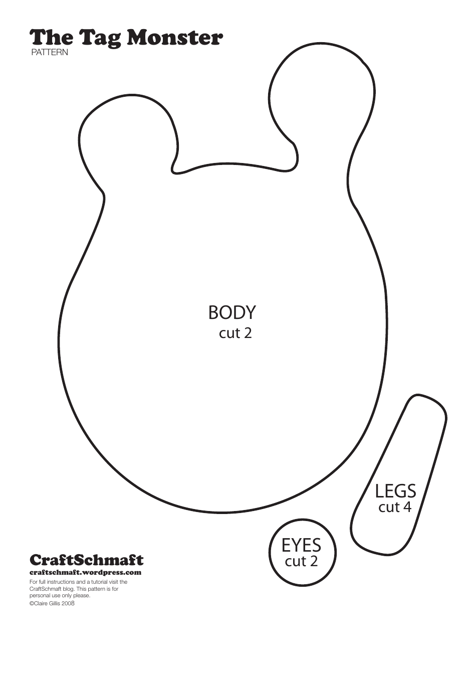 Tag Monster Sewing Templates Download Printable PDF | Templateroller