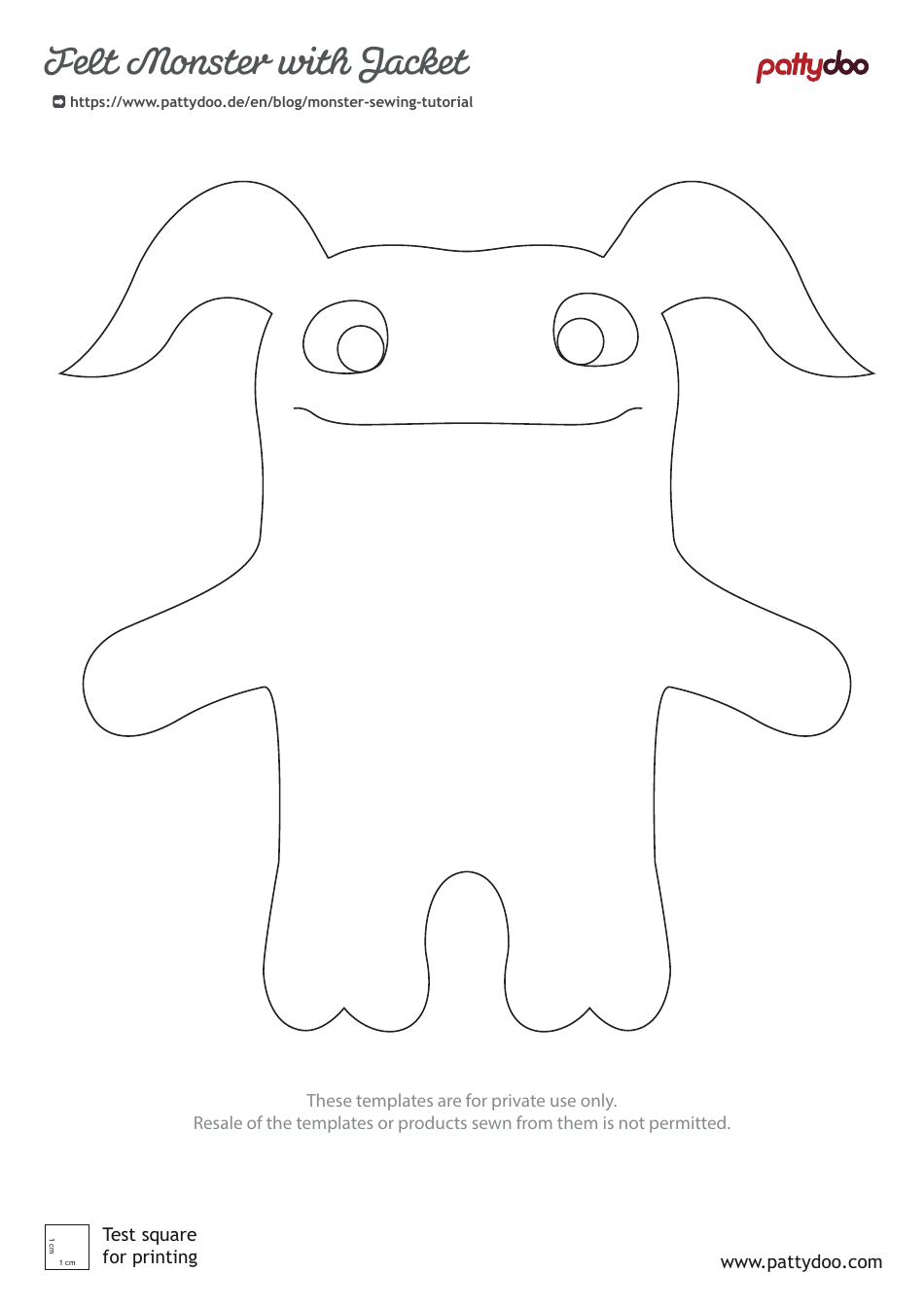 Felt Monster With Jacket Sewing Templates Download Printable PDF ...