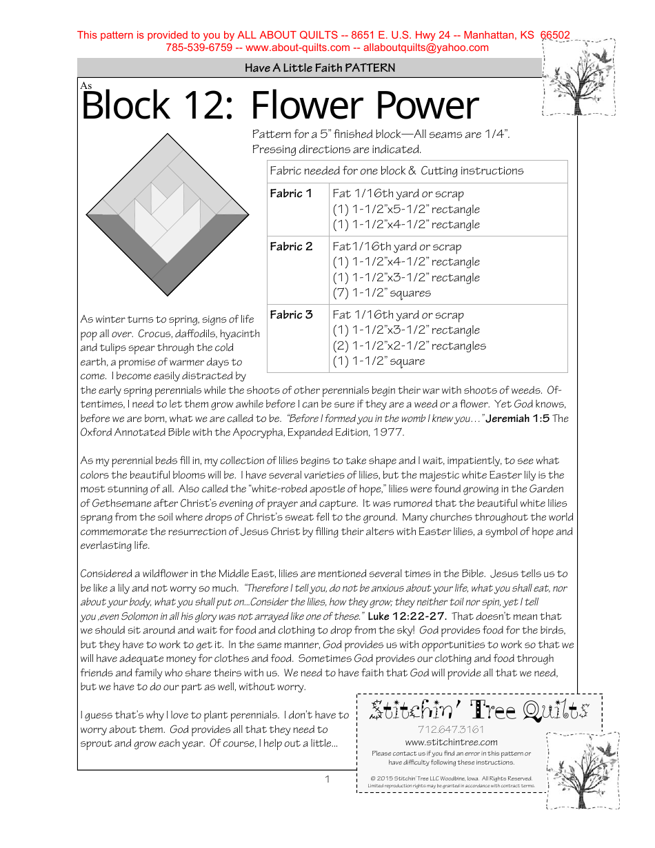Flower Power Quilt Block Pattern Download Printable PDF | Templateroller