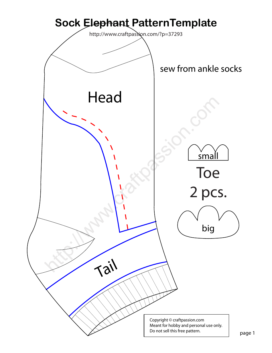 Sock Elephant Sewing Pattern Template Download Printable PDF ...