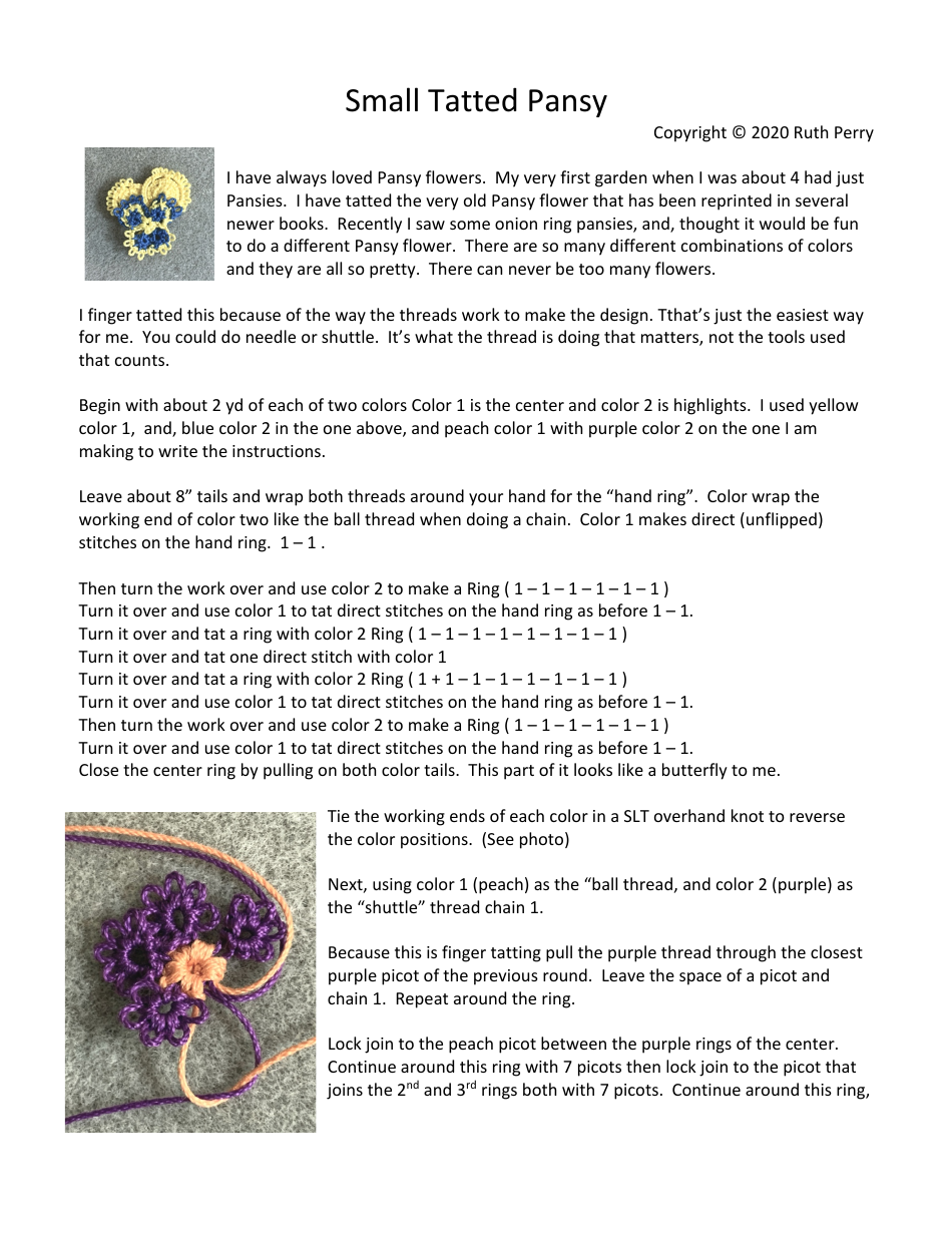 Small Tatted Pansy Crochet Pattern Download Printable PDF | Templateroller