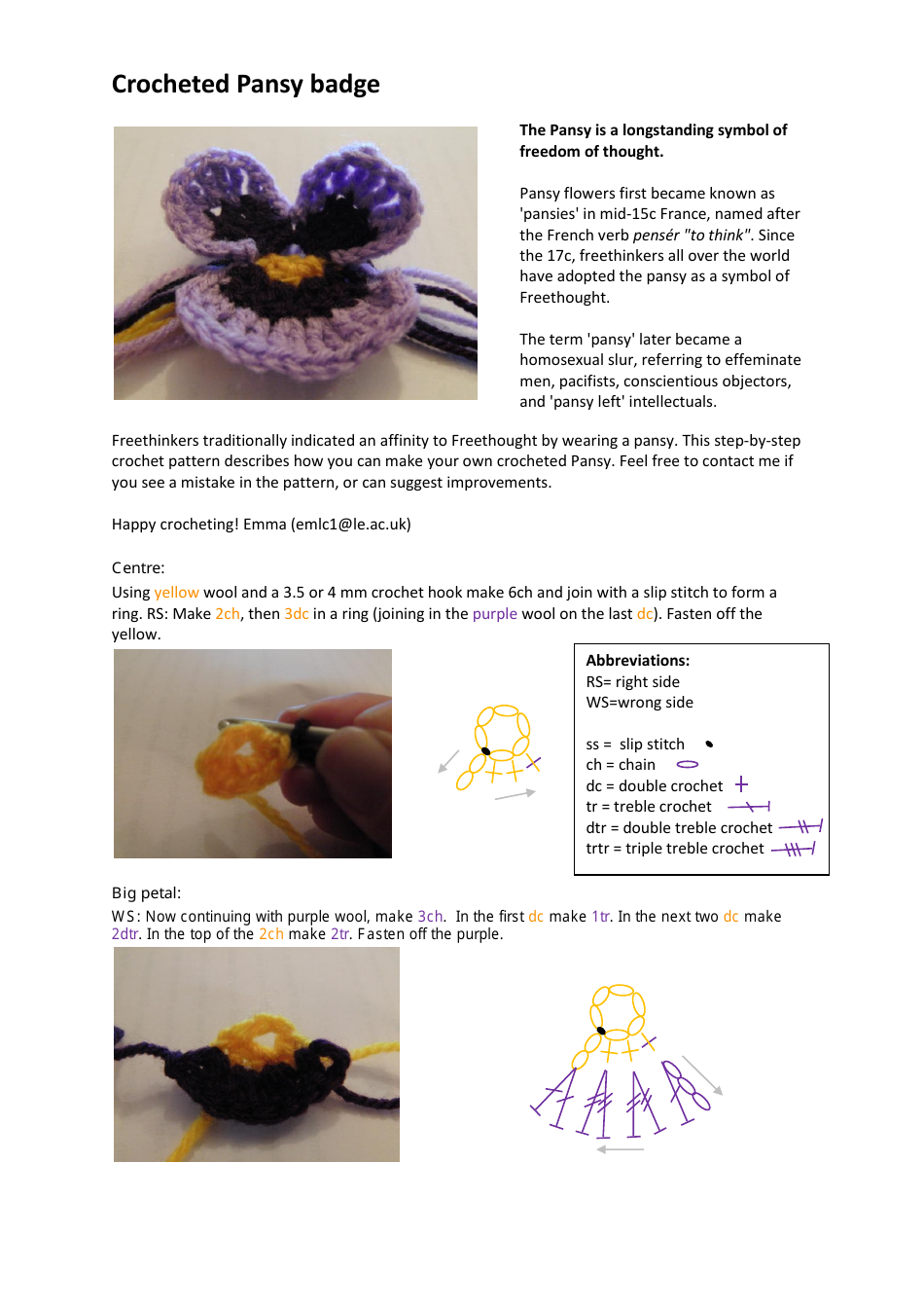 Pansy Badge Crochet Pattern Download Printable PDF | Templateroller