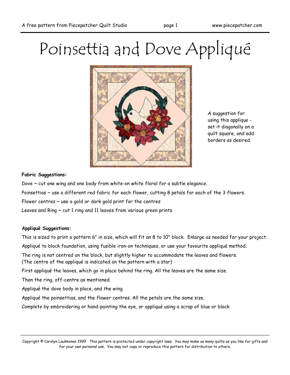 Poinsettia and Dove Applique Patten Template Download Printable PDF ...