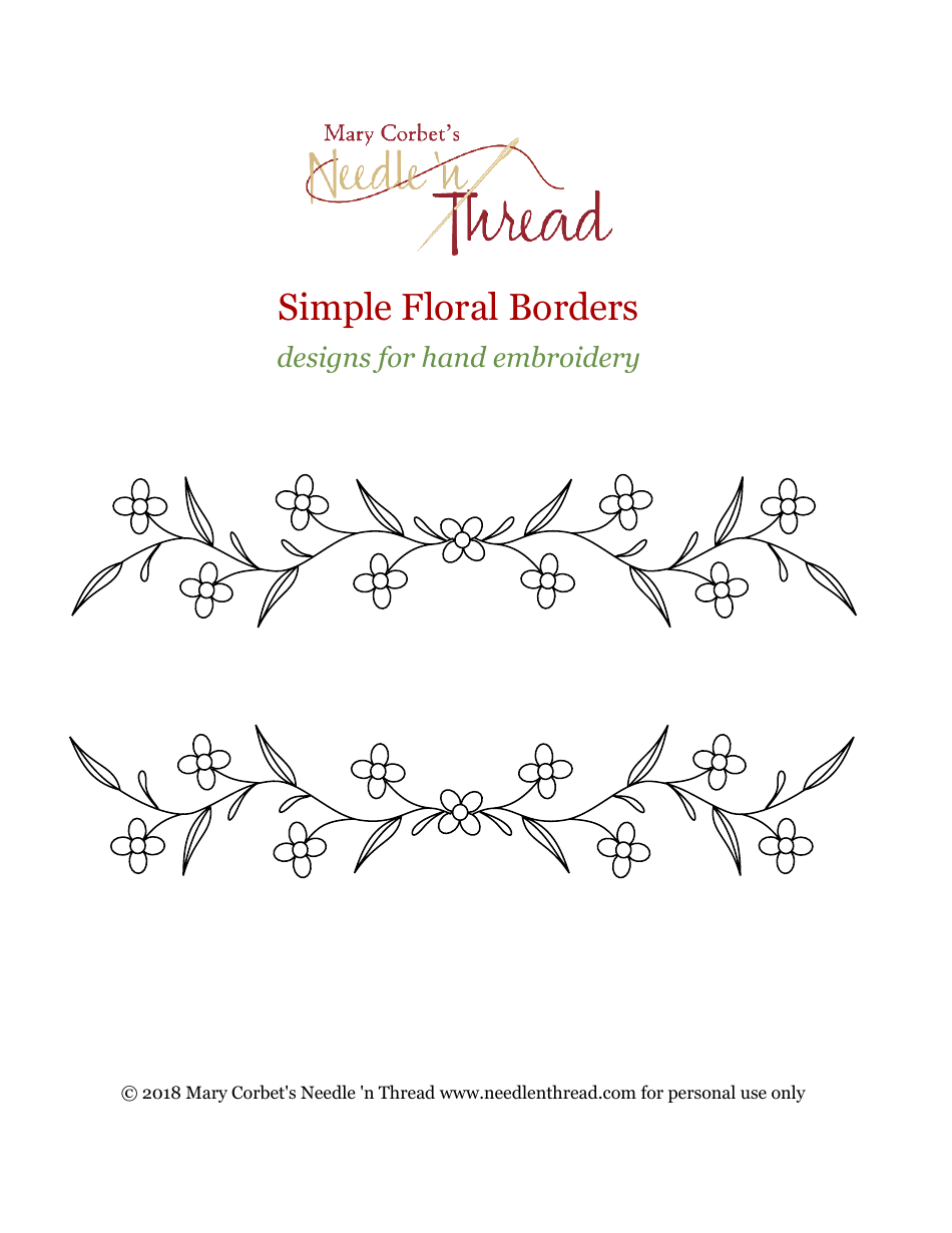 Simple Floral Borders Embroidery Pattern Template Download Printable ...