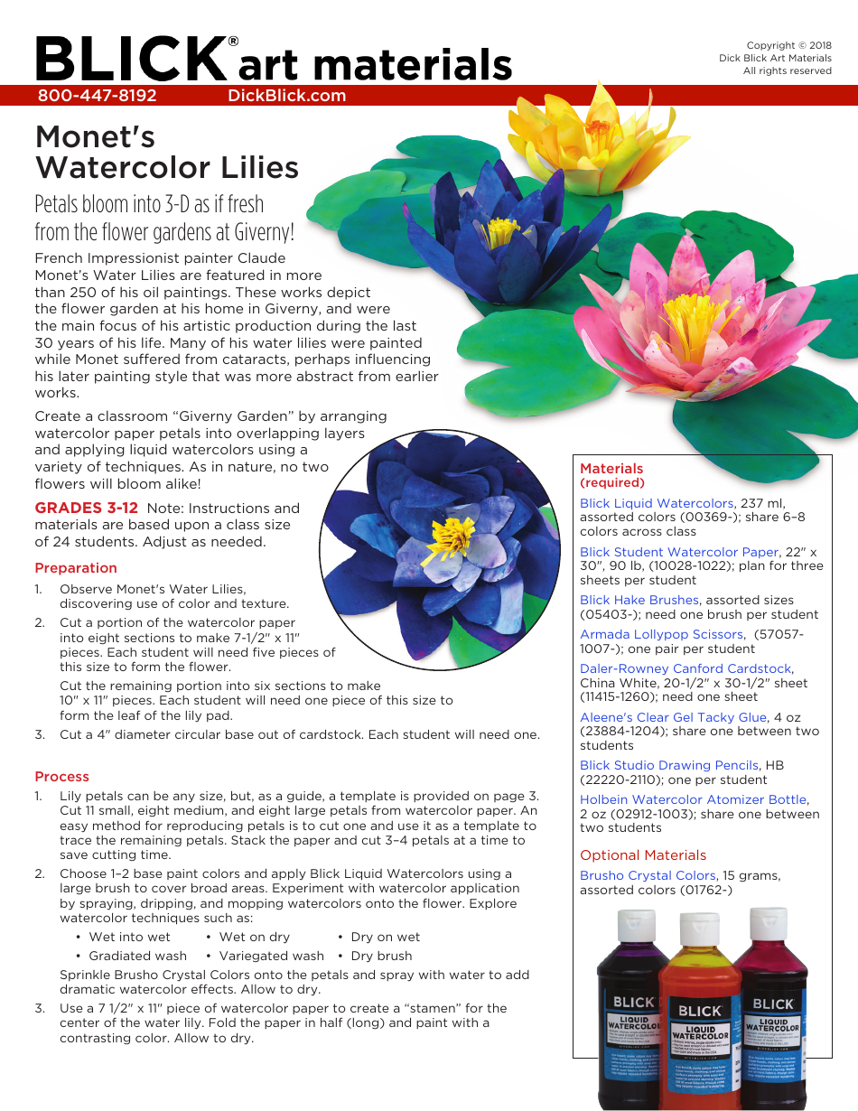 Monet's Watercolor Lily Templates Download Printable PDF | Templateroller