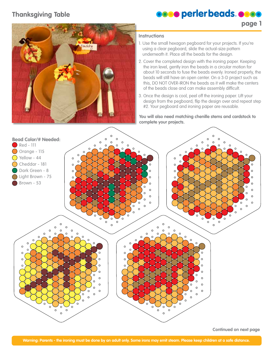 Perler Beads Thanksgiving Table Decoration Patterns Download Printable ...