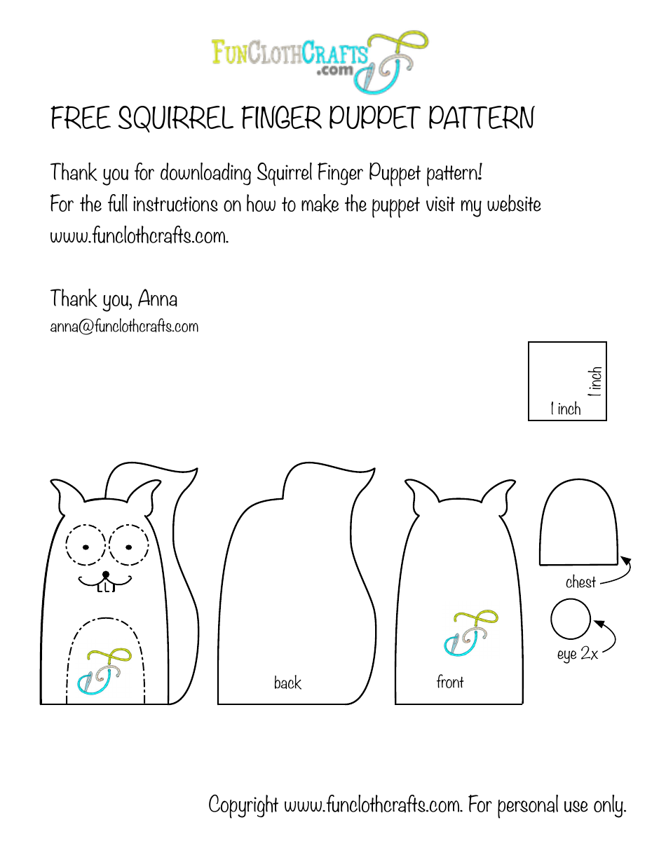 Squirrel Finger Puppet Pattern Template Download Printable PDF ...