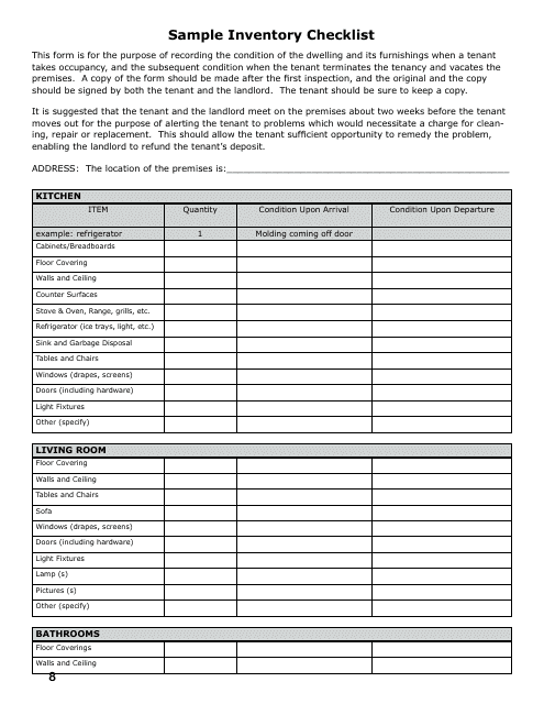 Sample Inventory Checklist Template Download Printable PDF | Templateroller