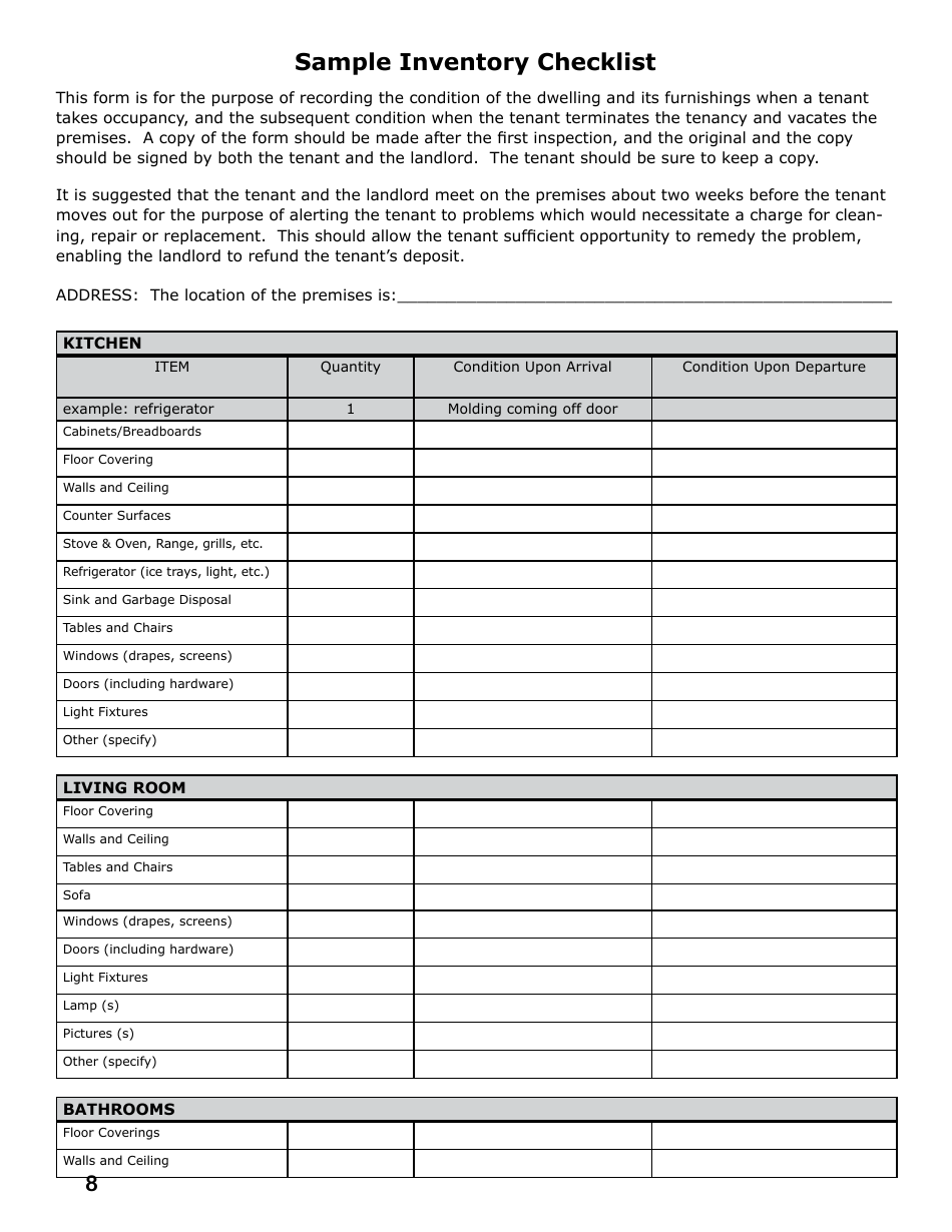 Sample Inventory Checklist Template Download Printable PDF Templateroller