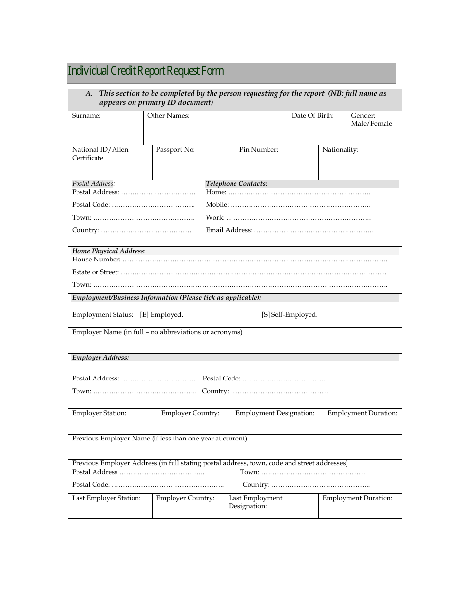 Kenya Individual Credit Report Request Form - Fill Out, Sign Online and ...