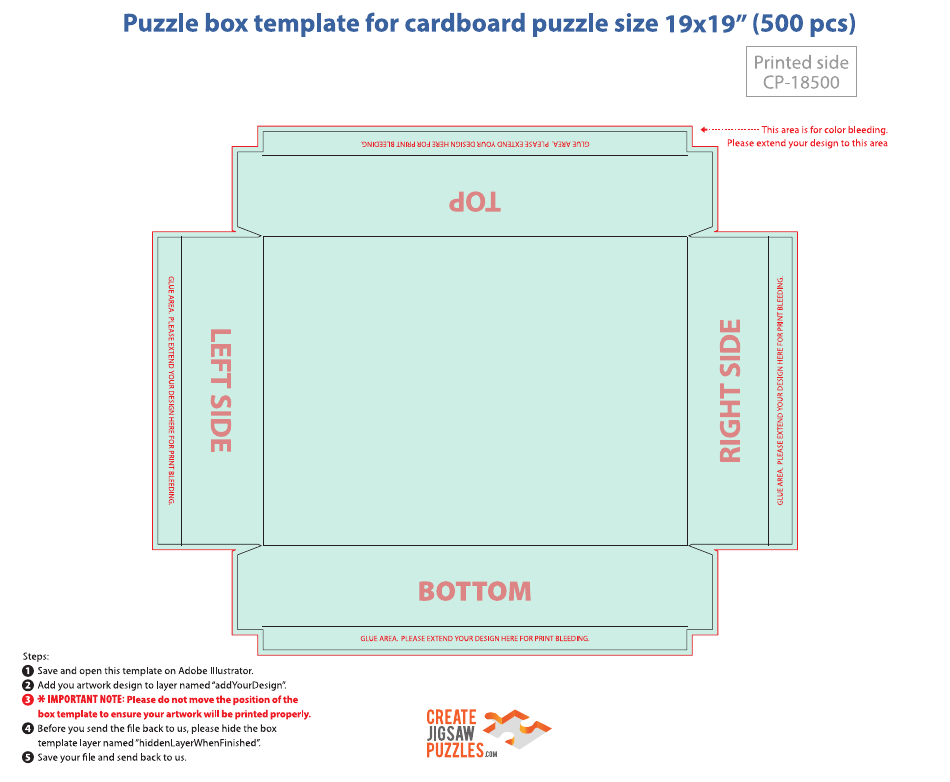 Puzzle Box Template for Cardboard Puzzle Size 19x19" Download Printable ...