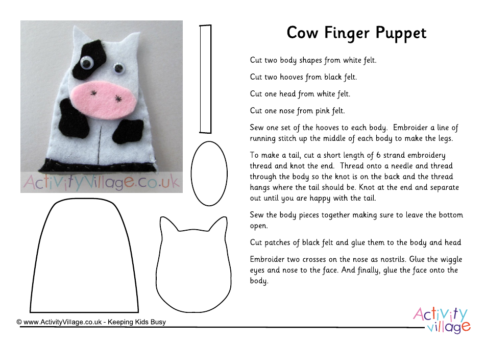 Felt Cow Finger Puppet Template Download Printable PDF | Templateroller