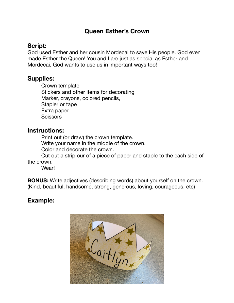 Queen Esther's Paper Crown Template Download Printable PDF | Templateroller