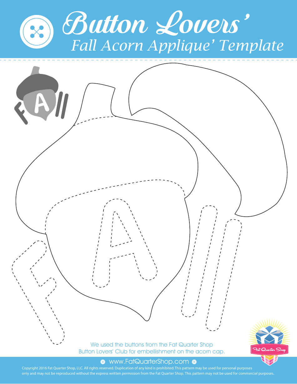 Fall Acorn Applique Template Download Printable PDF | Templateroller
