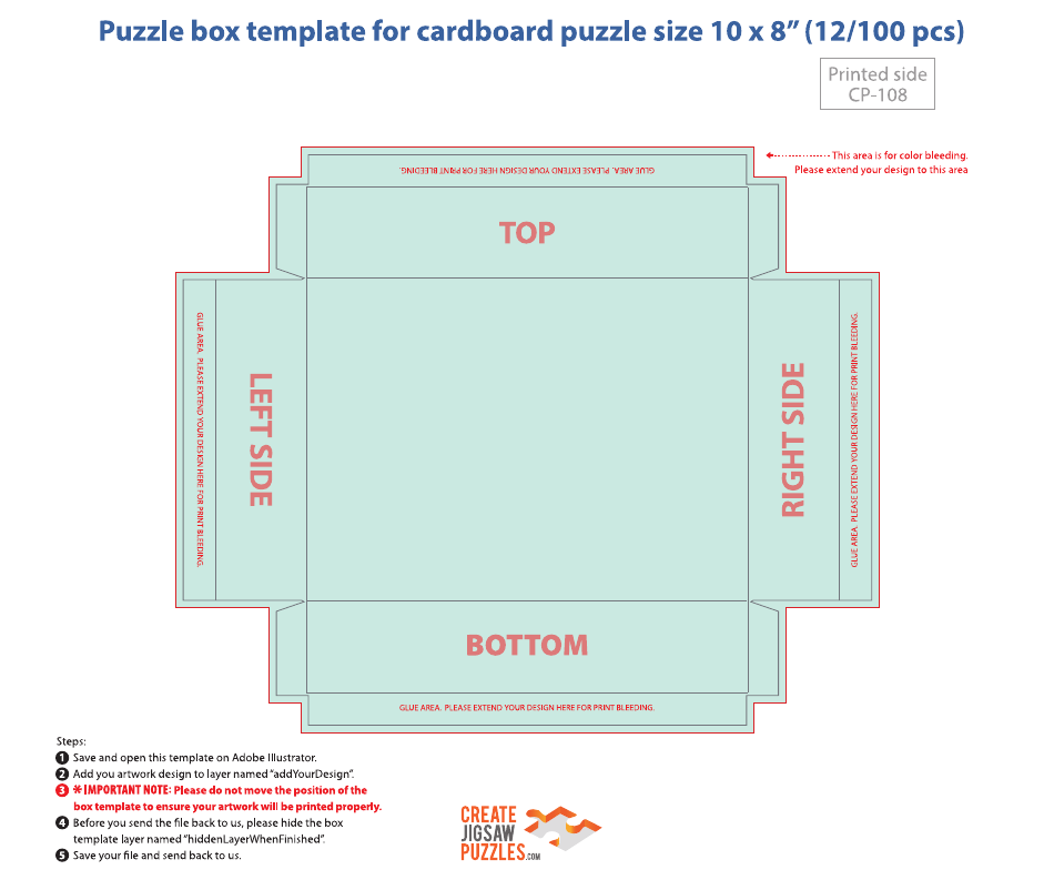 Puzzle Box Template for Cardboard Puzzle Size 10 X 8" Download ...