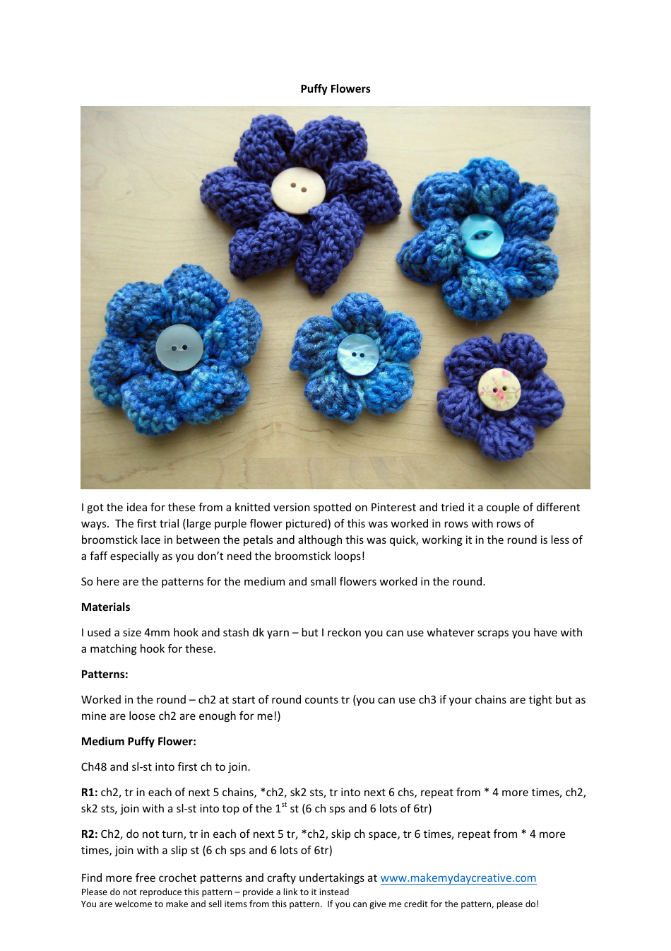 Puffy Flower Knitting Pattern Download Printable PDF | Templateroller