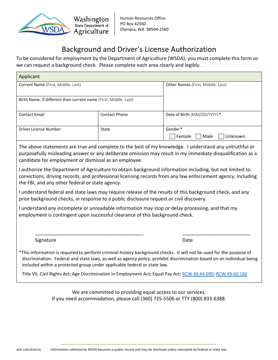 Form AGR-1340 Download Fillable PDF or Fill Online Background and ...