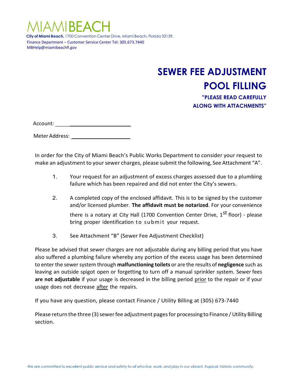 City of Miami Beach, Florida Sewer Fee Adjustment - Pool - Fill Out ...