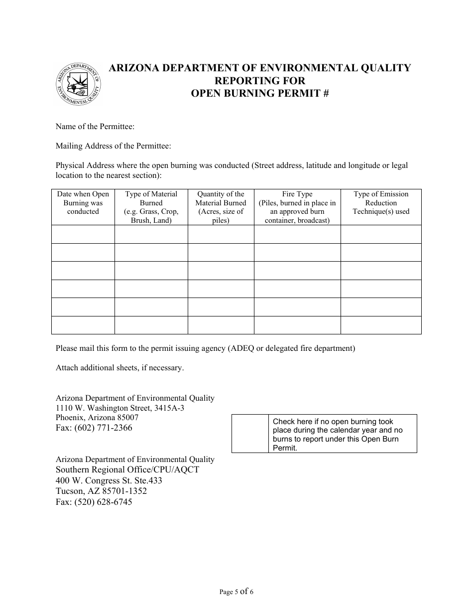 Arizona Reporting for Open Burning Permit - Fill Out, Sign Online and ...