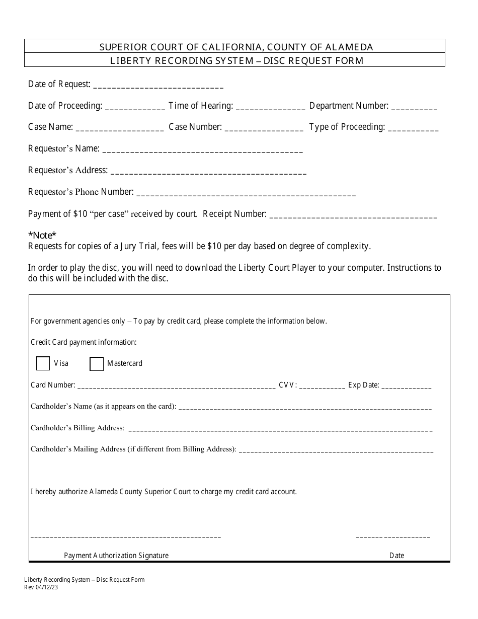 County of Alameda, California Liberty Recording System - Disc Request ...