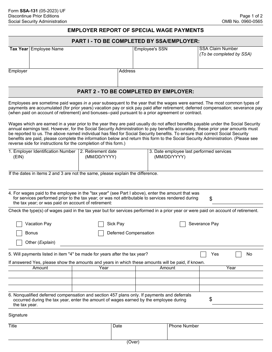 Form SSA-131 Download Fillable PDF or Fill Online Employer Report of ...