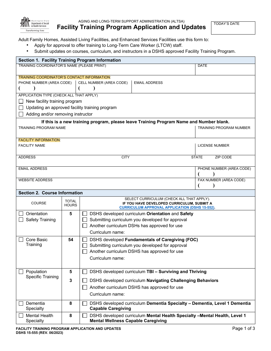 DSHS Form 15-555 Download Printable PDF or Fill Online Facility ...