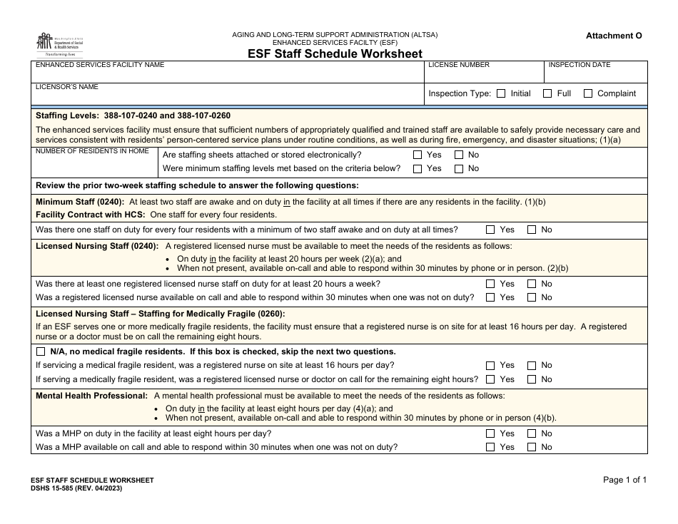 DSHS Form 15-585 Attachment O - Fill Out, Sign Online and Download ...