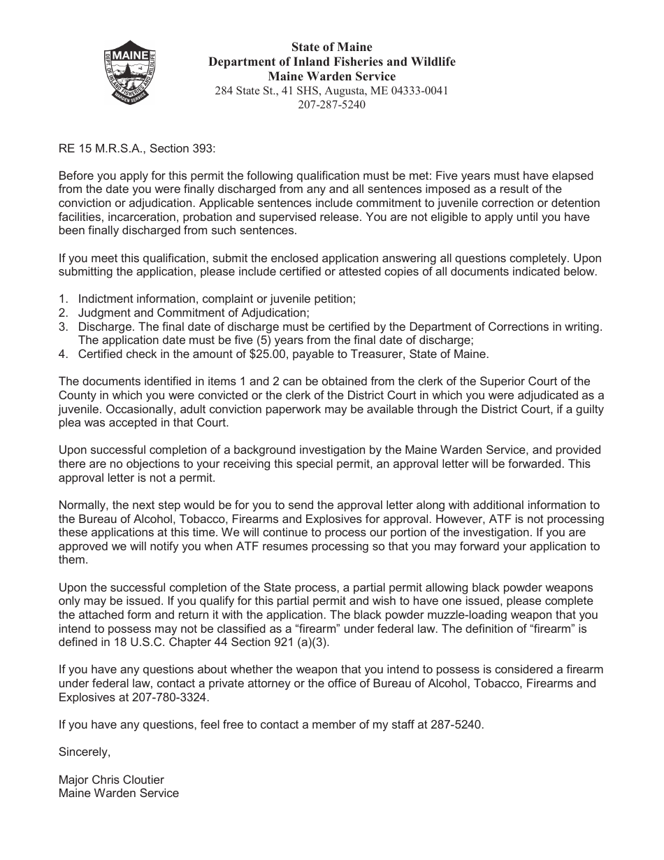 Maine Application for a Permit to Carry Non-concealed Firearm by a ...