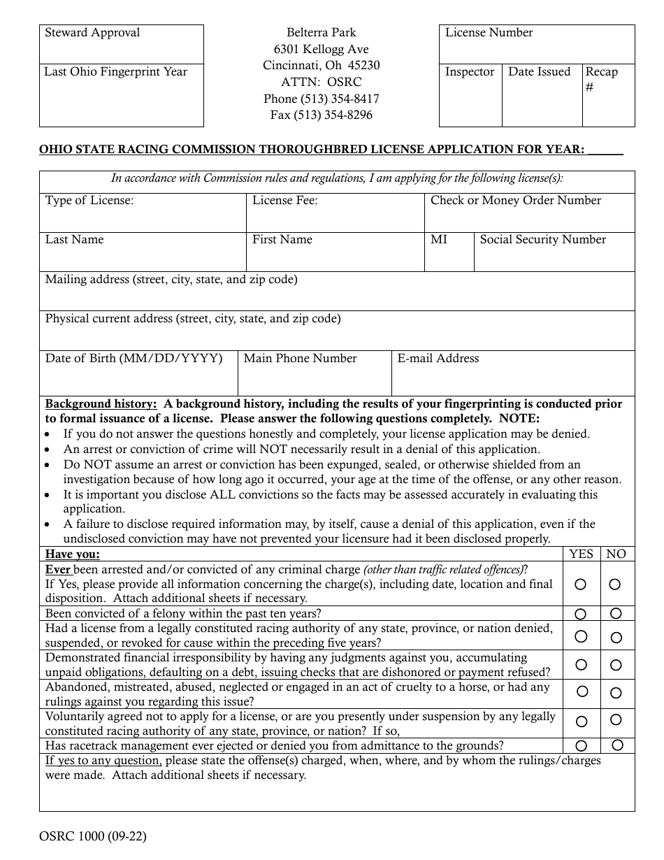 Form OSRC1000 - Fill Out, Sign Online and Download Fillable PDF, Ohio ...