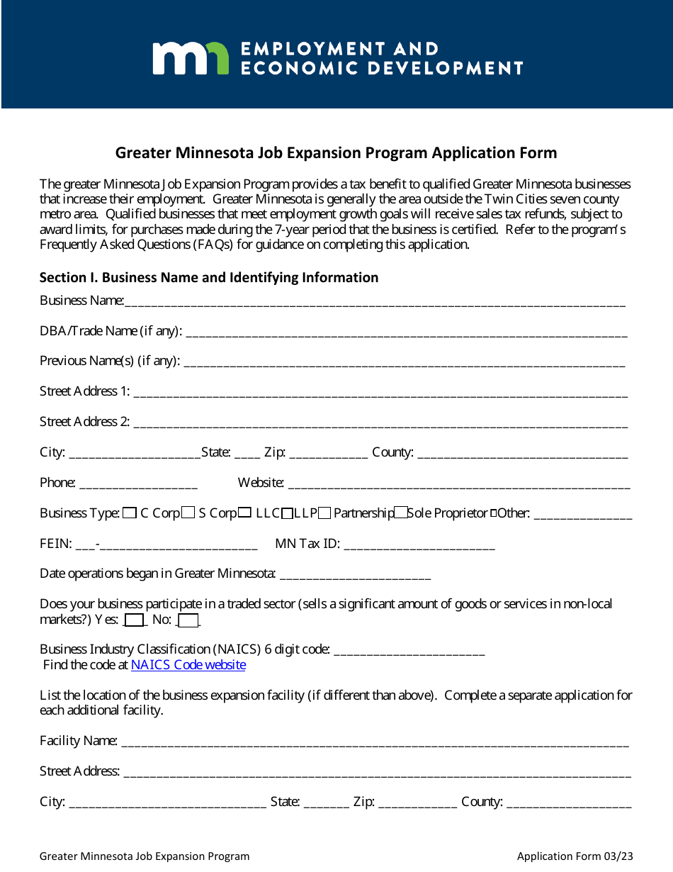 Minnesota Greater Minnesota Job Expansion Program Application Form - Fill Out, Sign Online and ...