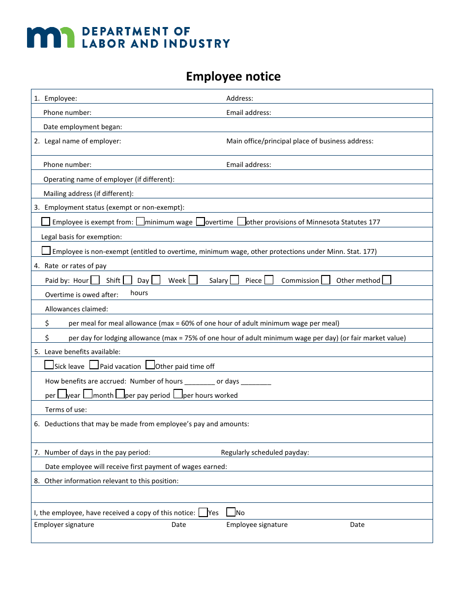 Minnesota Employee Notice - Fill Out, Sign Online and Download PDF ...